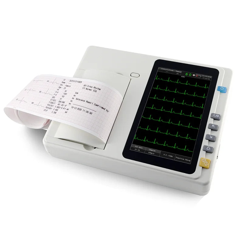 ECG601 7 Inch Touch Screen 12-Lead 6-Channel ECG EKG Machine Electrocardiograph with PC Analysis ...