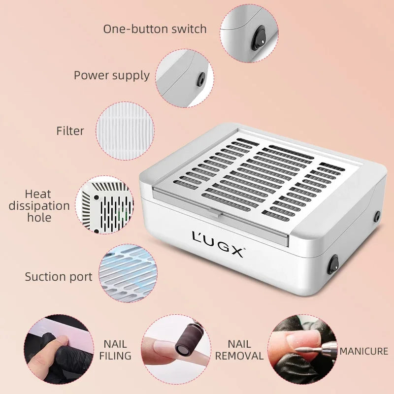 L'UGX Nail Dust Collector Professional Nail Aspirator Replaceable ...