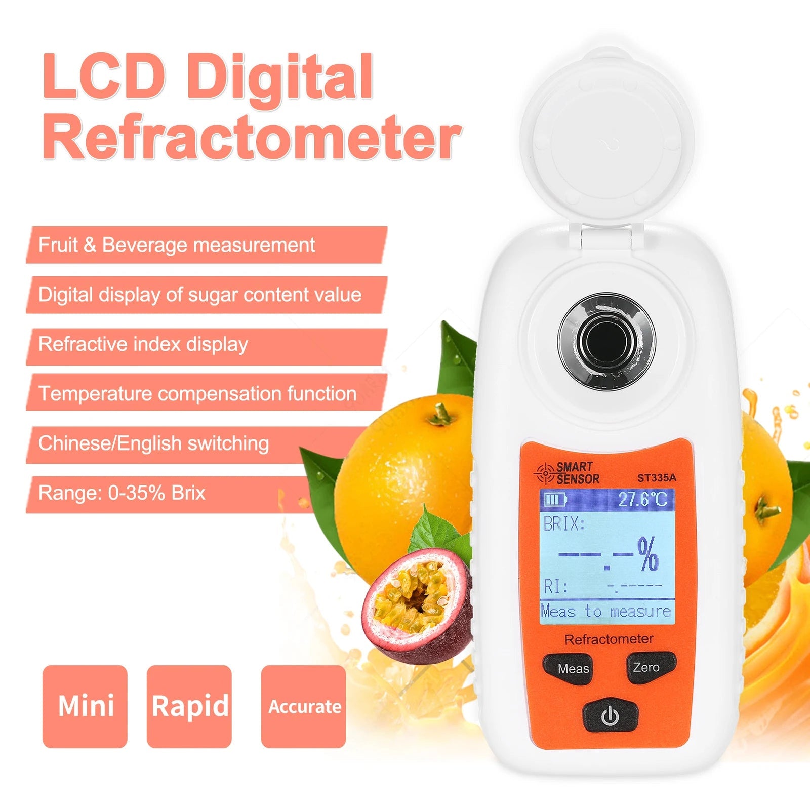 SMART SENSOR ST335A LCD Refractometer Honey Refractometer ATC Sugar ...